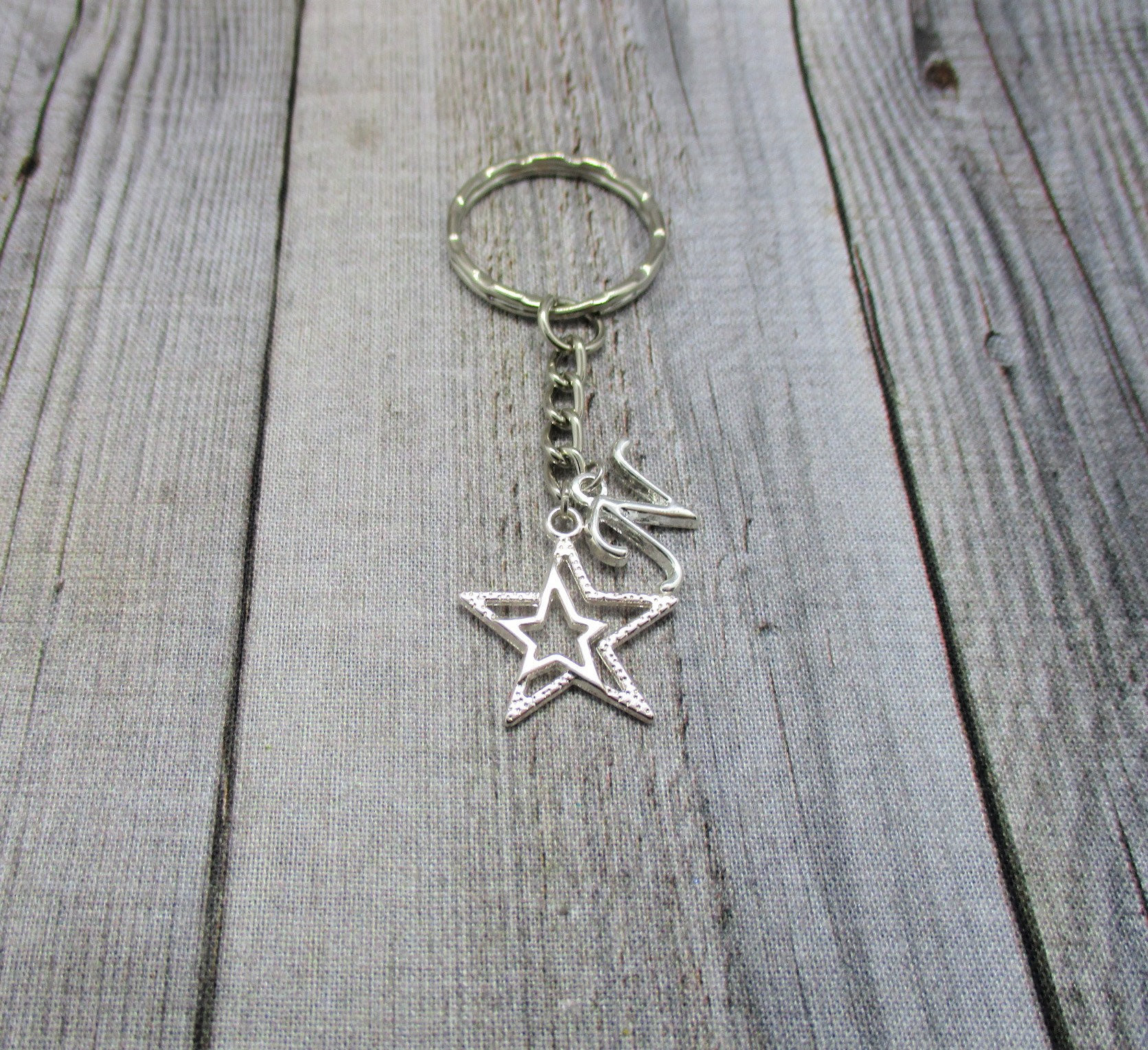 Silver Star Keychain Double Star Keychain Personalized Star | Etsy