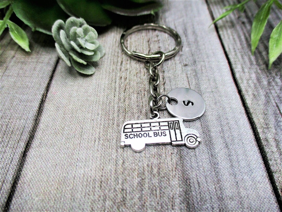 School Bus Keychain Personalized Handstamped Initial Keychain Back to ...