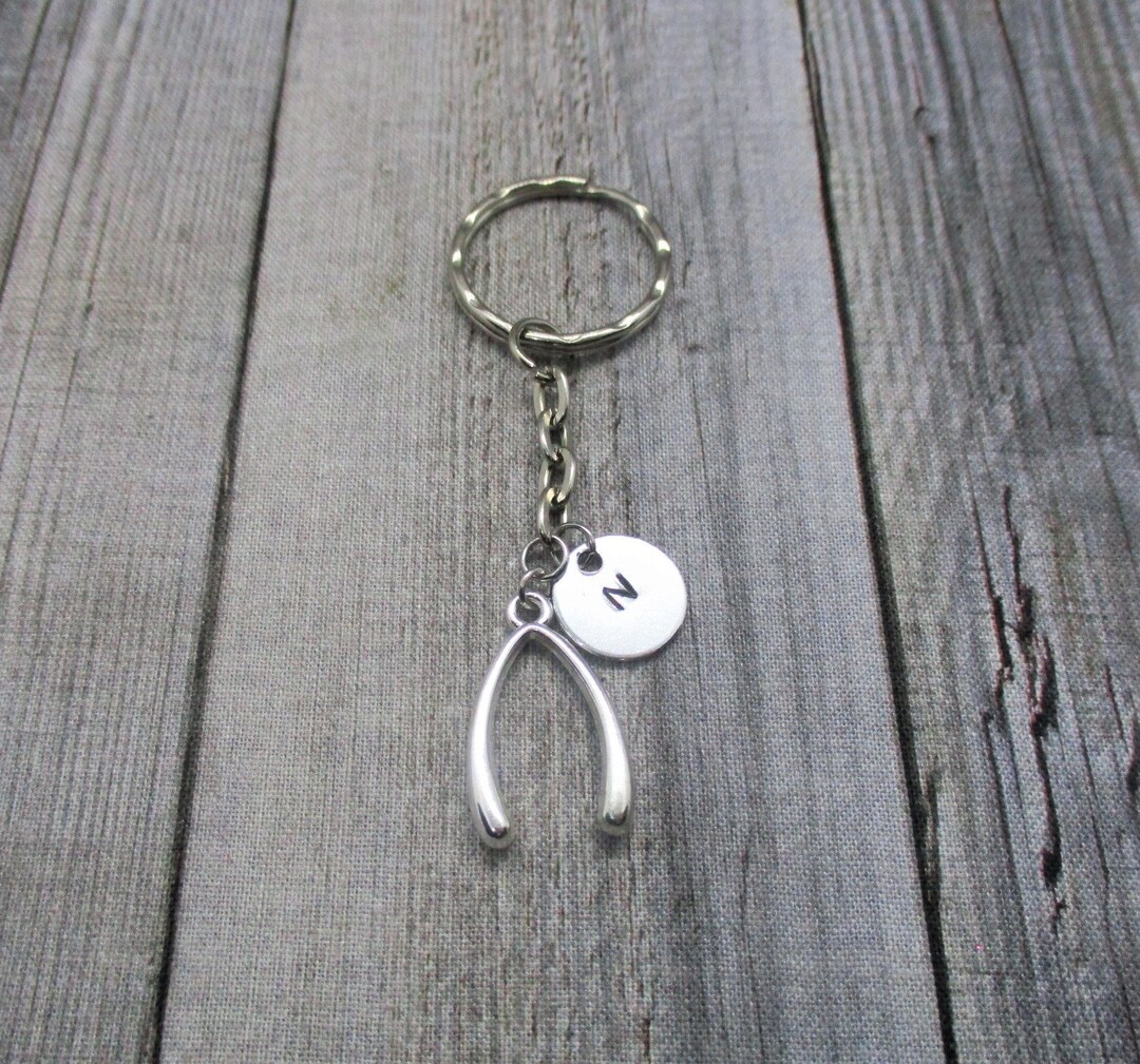 Wishbone Keychain Wish Gift Hand Stamped Inital Personalized Gifts for ...