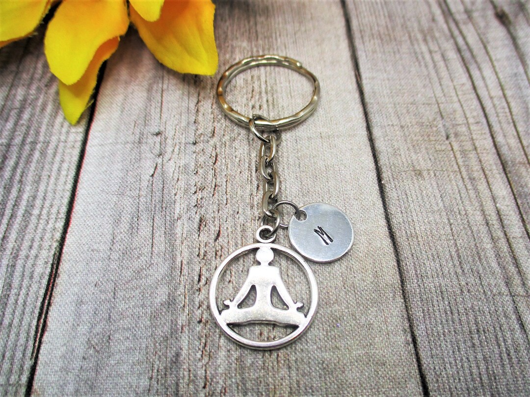 Lotus Pose Keychain Inital Keychain Personalized Gifts for Her ...