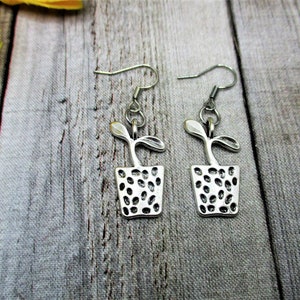 Potted Plant Earrings Garden Earrings Gardener Earrings Sprout Jewelry ...