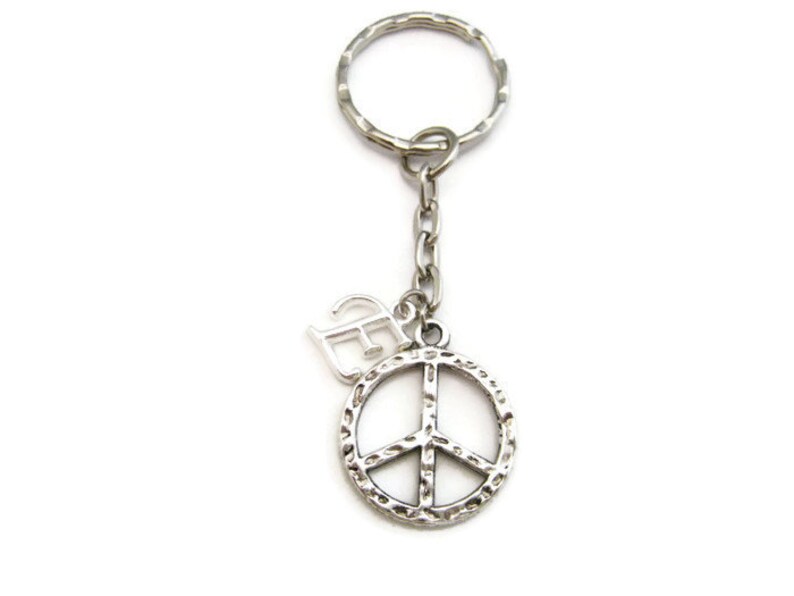 Peace Sign Keychain Initial Keychain Letter Keychain Peace - Etsy