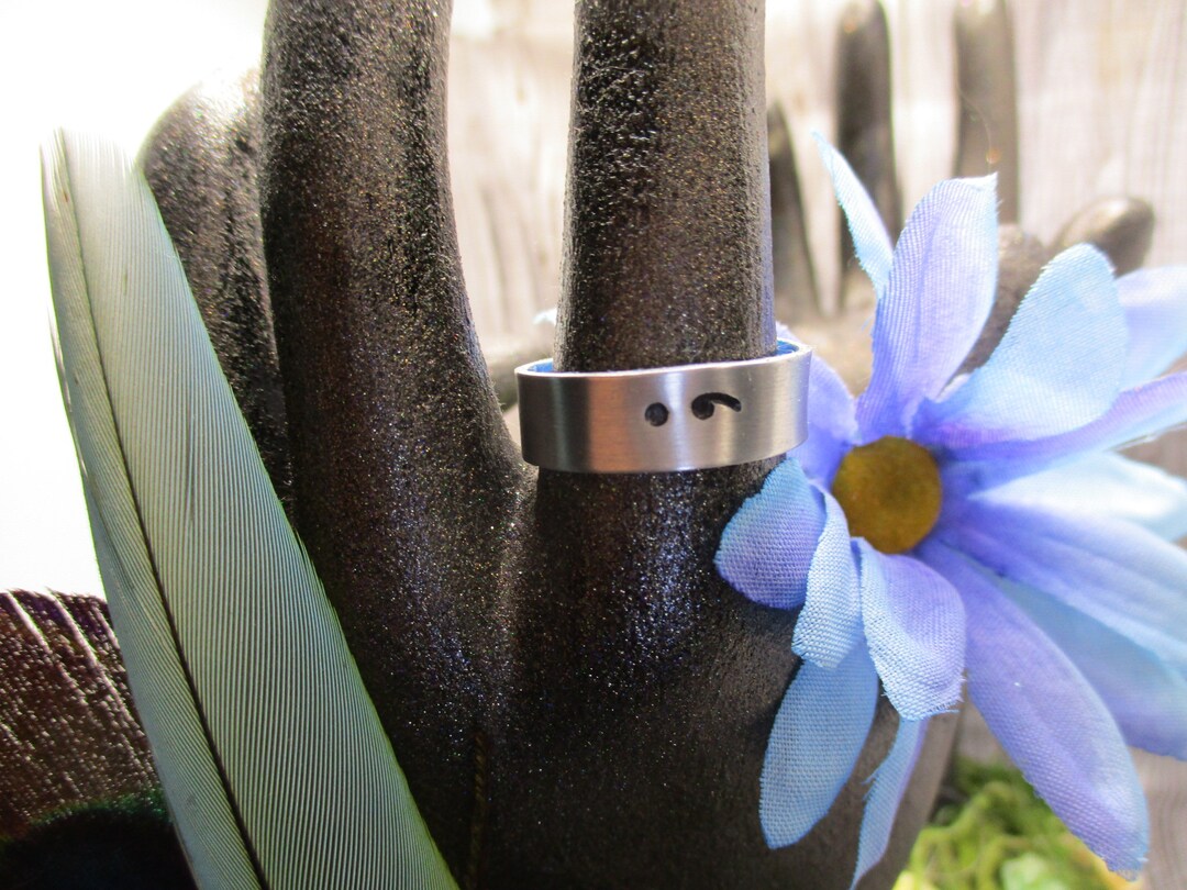 Tiny Handstamped Semi Colon Ring Adjustable Aluminium Semi Colon Gifts ...