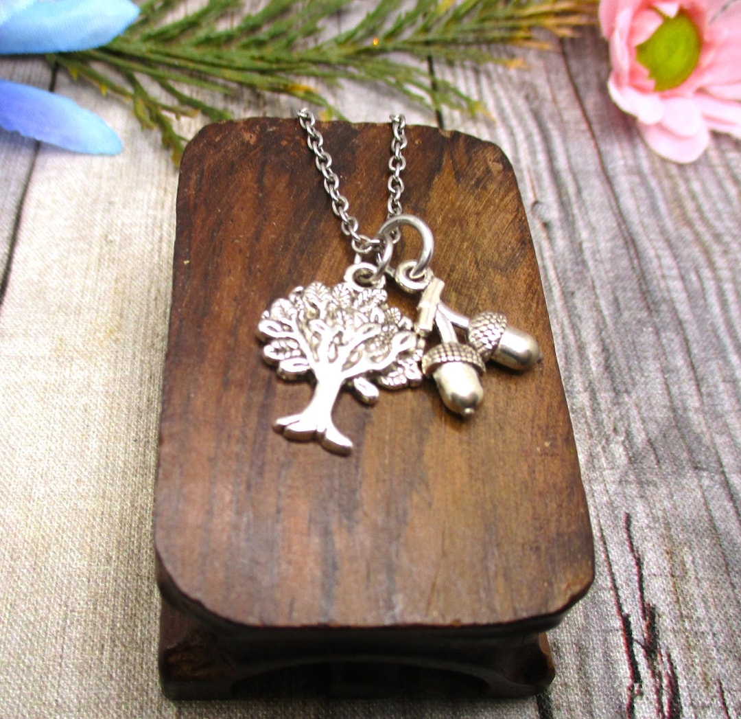 Oak Tree Necklace, Oak Tree Jewelry, Acorn Necklace, Nature Lovers Gift ...