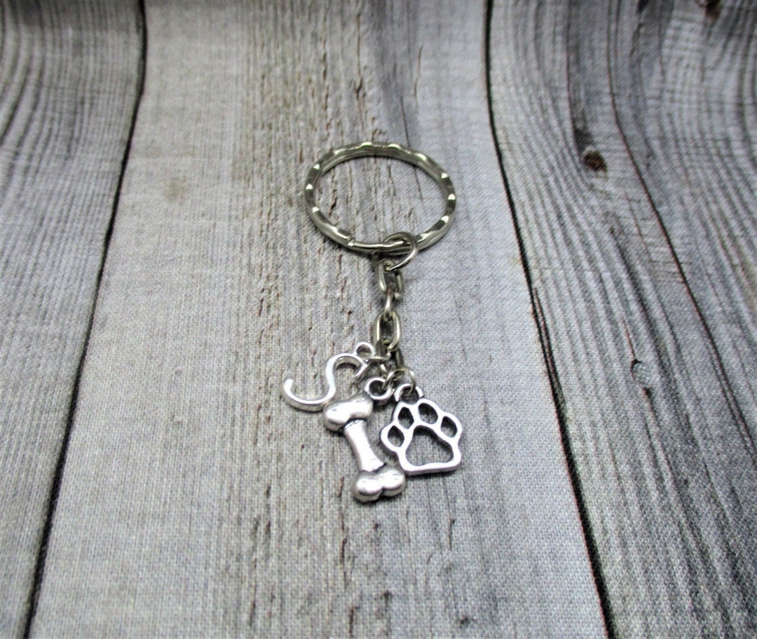 Dog Bone Keychain, Dog Initial Paw Keychain, Dog Lovers Keychain ...