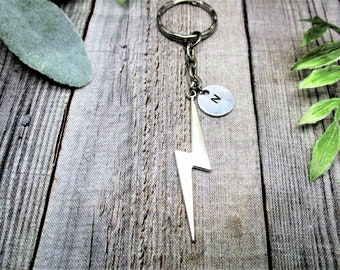 Lightning Bolt Key Chain Personalized Initial Keychain - Etsy