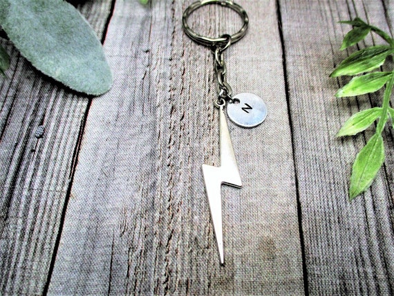 Lightning Bolt Keychain Personalized Gifts Handstamped | Etsy