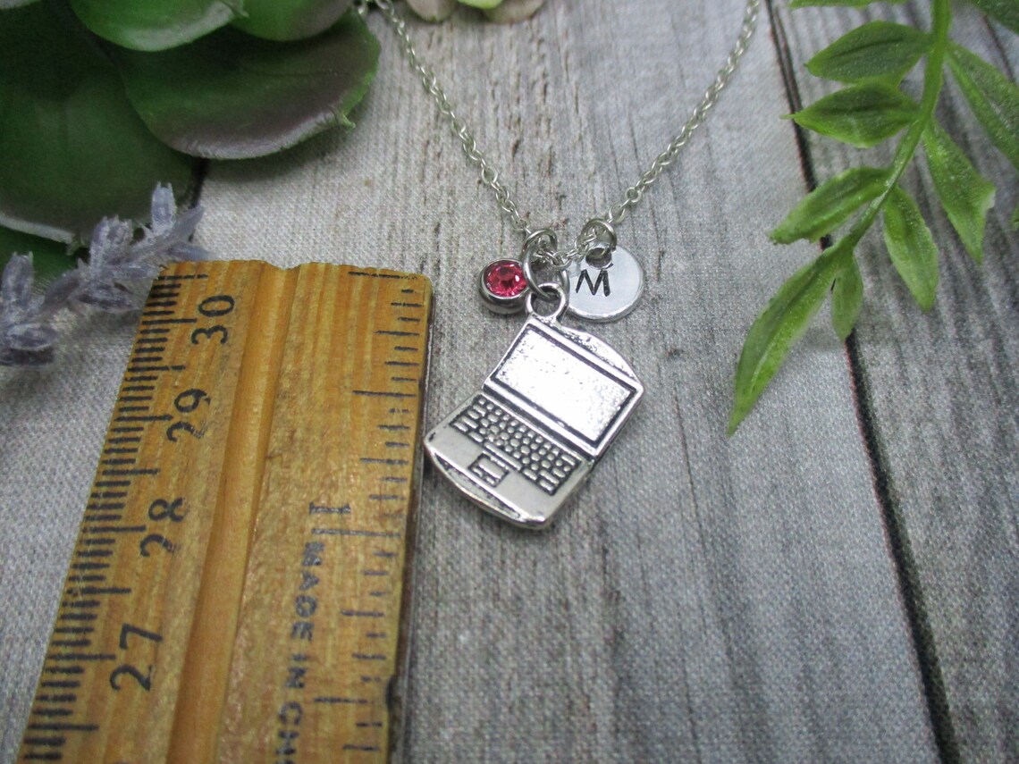 Laptop Necklace Laptop Jewelry W/ Birthstone Initial Necklace - Etsy UK