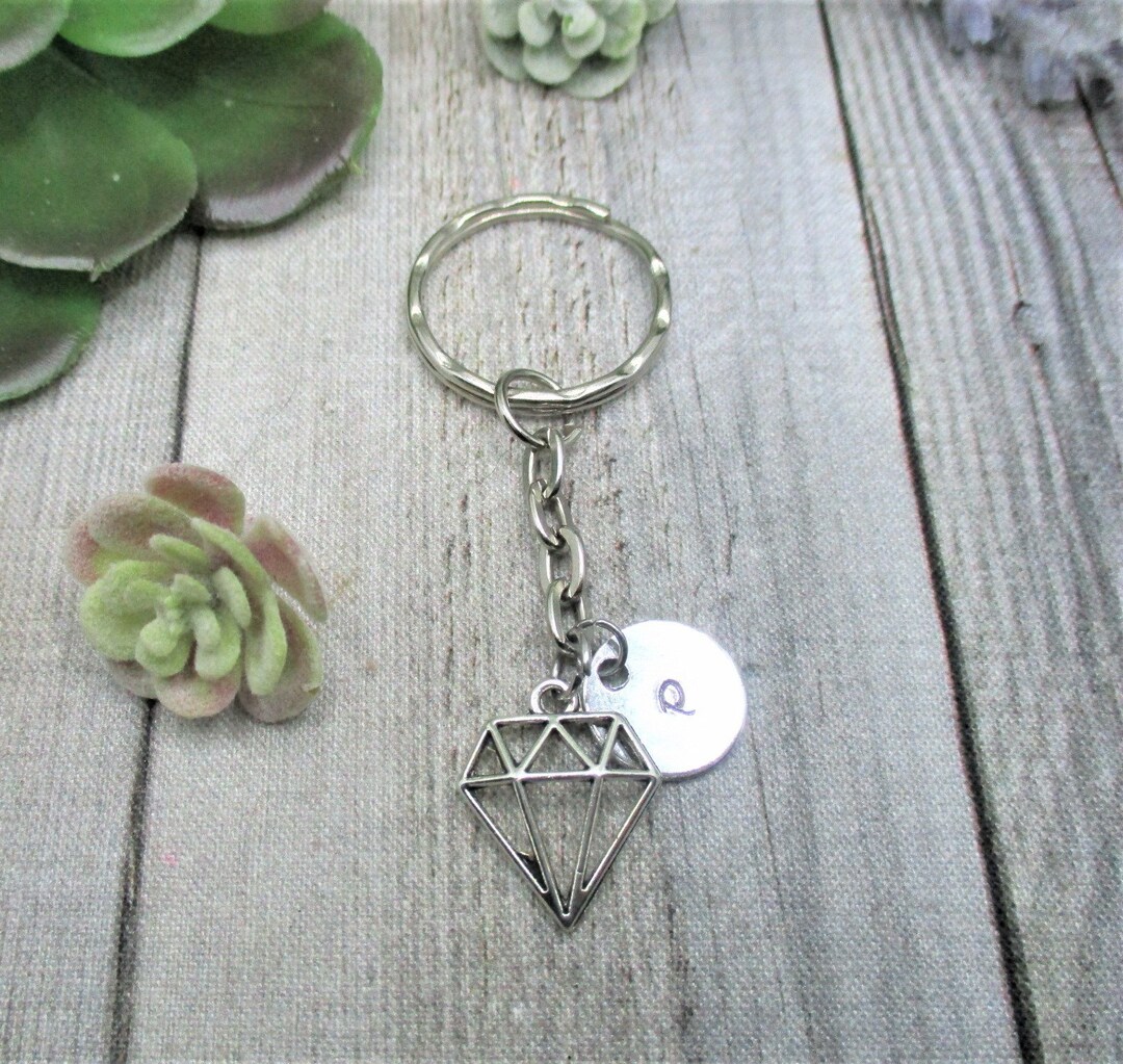 Geometric Diamond Keychain Personalized Gifts Inital Geometric Gem ...