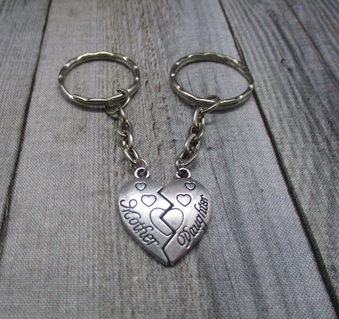 Mother Daughter Keychain Set Split Heart Keychain Set Heart Keychain ...