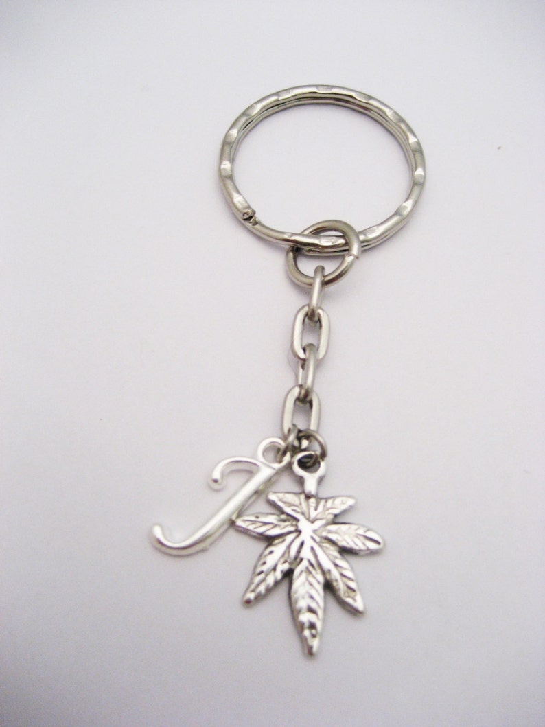 Pot Leaf Keychain With Initial Cannabis Keychain Letter | Etsy