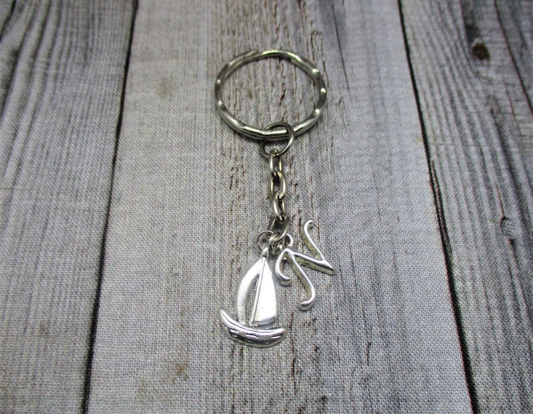 Silver Boat Keychain Personalized Keychain Initial Keychain Customized ...