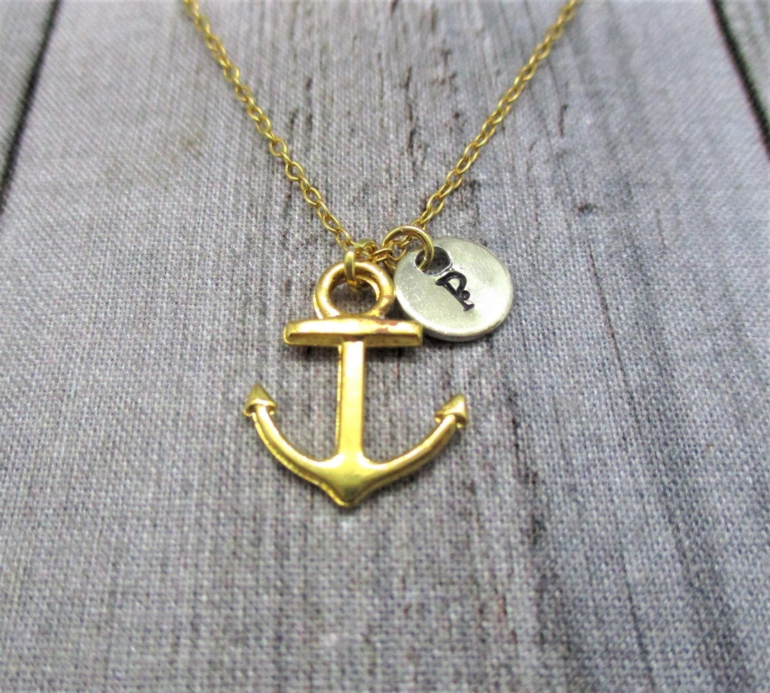 Gold Anker Halskette Personalisierter Handgestempelter Buchstabe ...