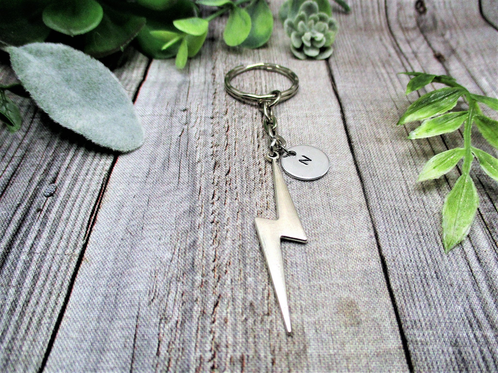 Lightning Bolt Keychain Personalized Gifts Handstamped | Etsy