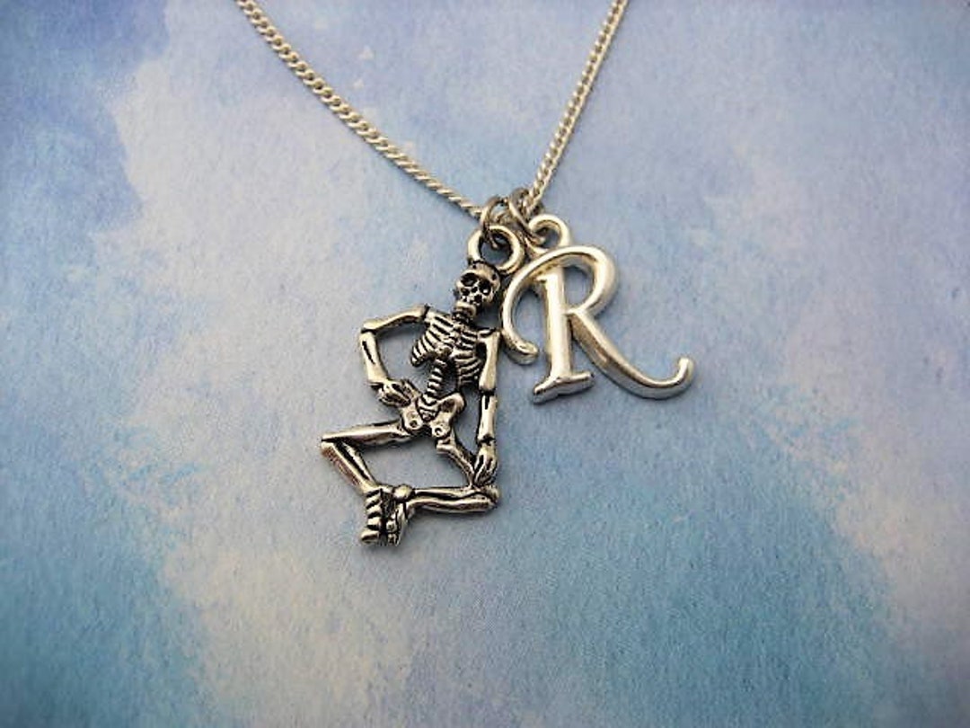 Halloween Skeleton Necklace, Personalized Gifts Skeleton Jewelry Letter ...
