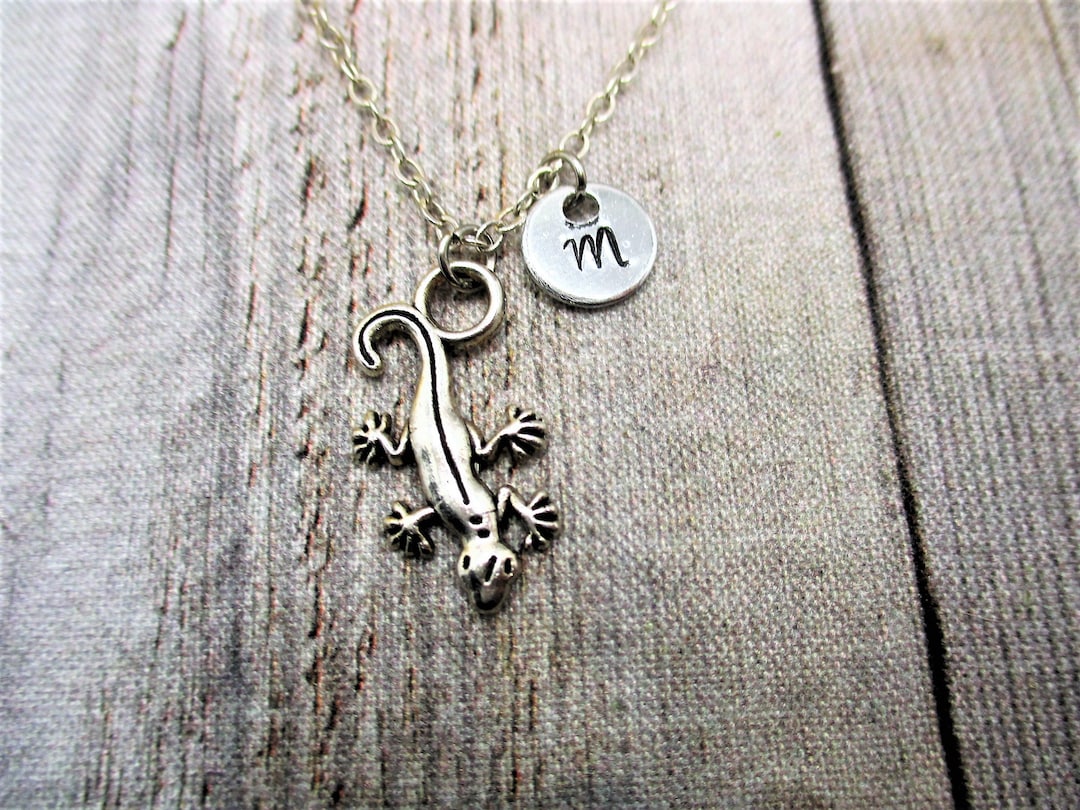 Gecko Necklace Personalized Letter Initial Gifts for Her/ Him Lizard ...