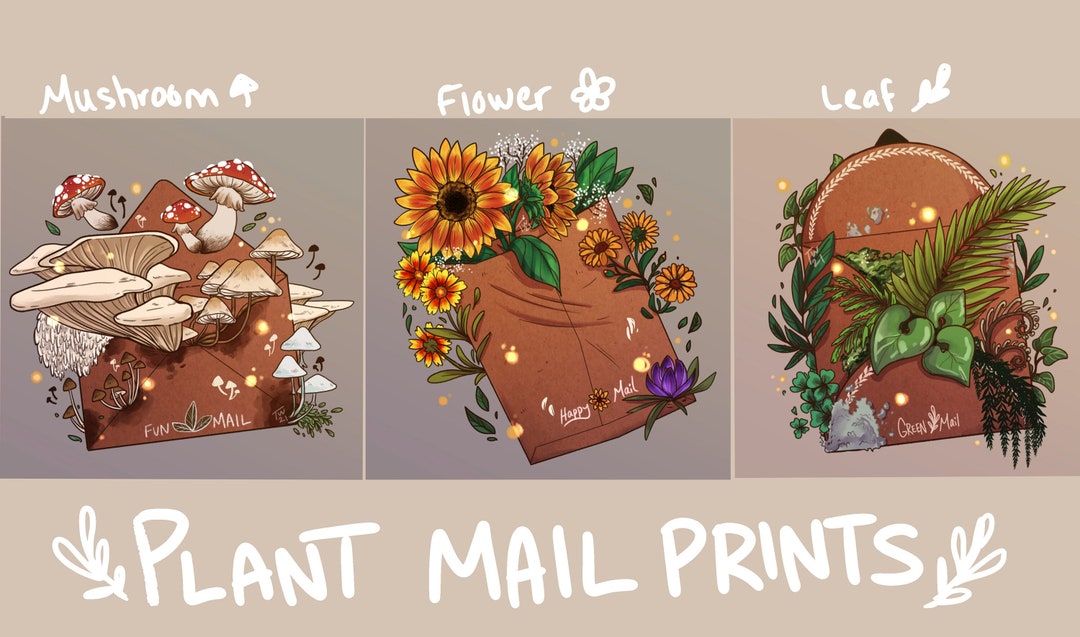 Plant Mail Prints - Mushroom, Flower, Leaf - Etsy