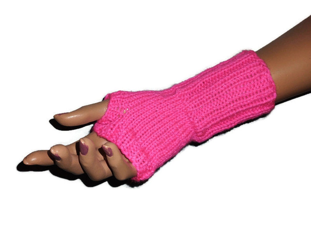 Neon Pink Arm/wristwarmer Fingerless Gloves knitted - Etsy
