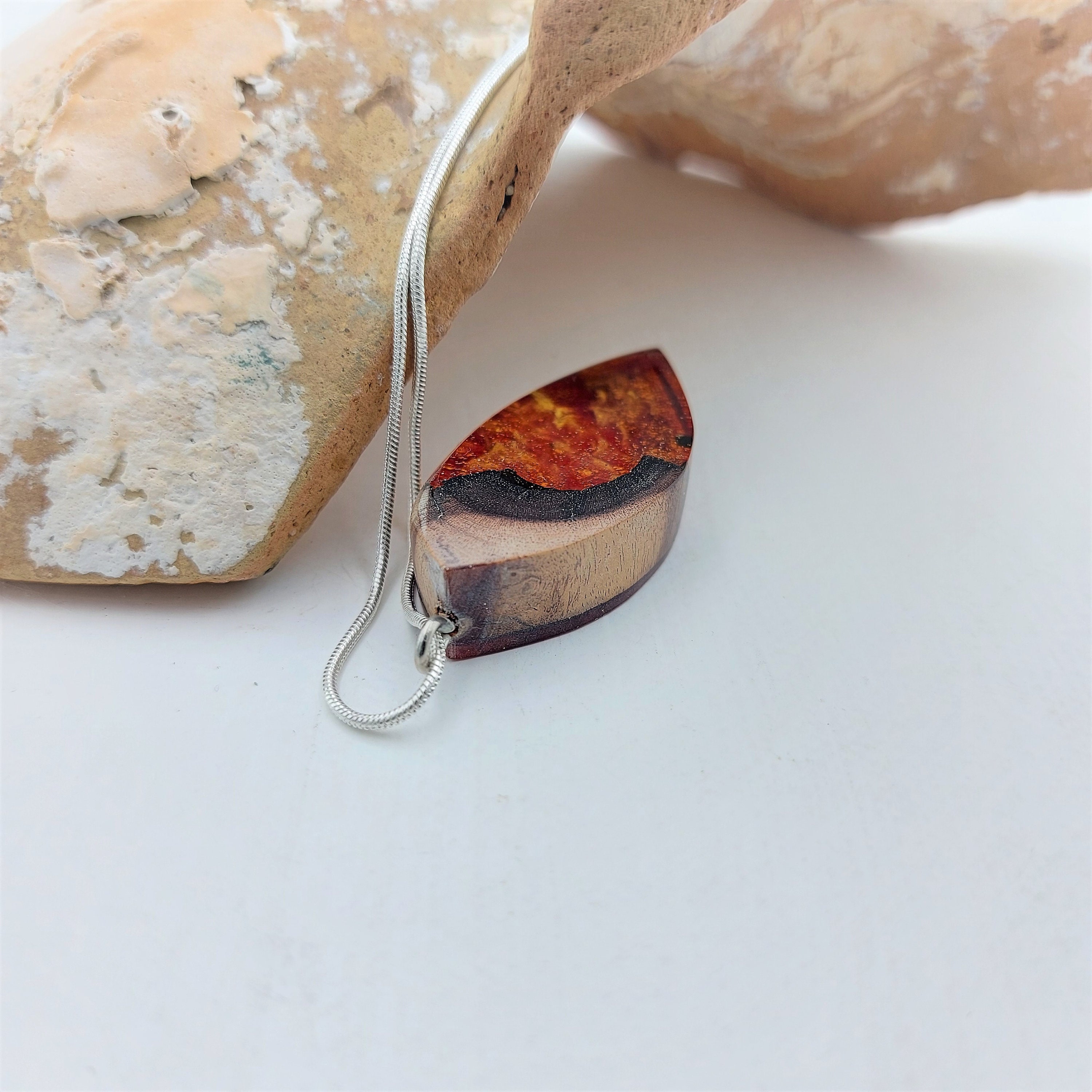 Wood and Red Colored Resin-epoxy/wood-resin Pendant-epoxy - Etsy UK