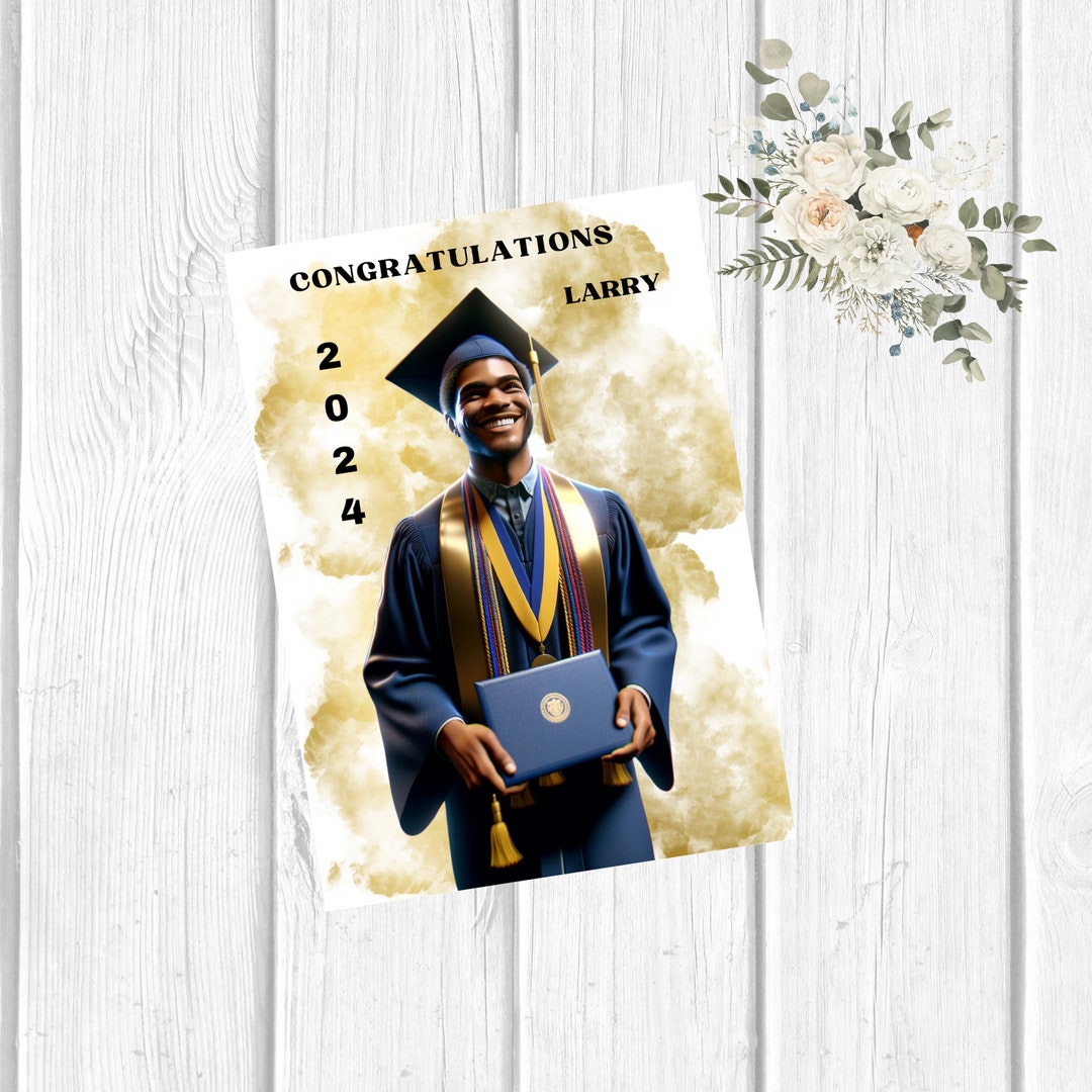 African American Personalized Graduation Greeting Card, Black ...