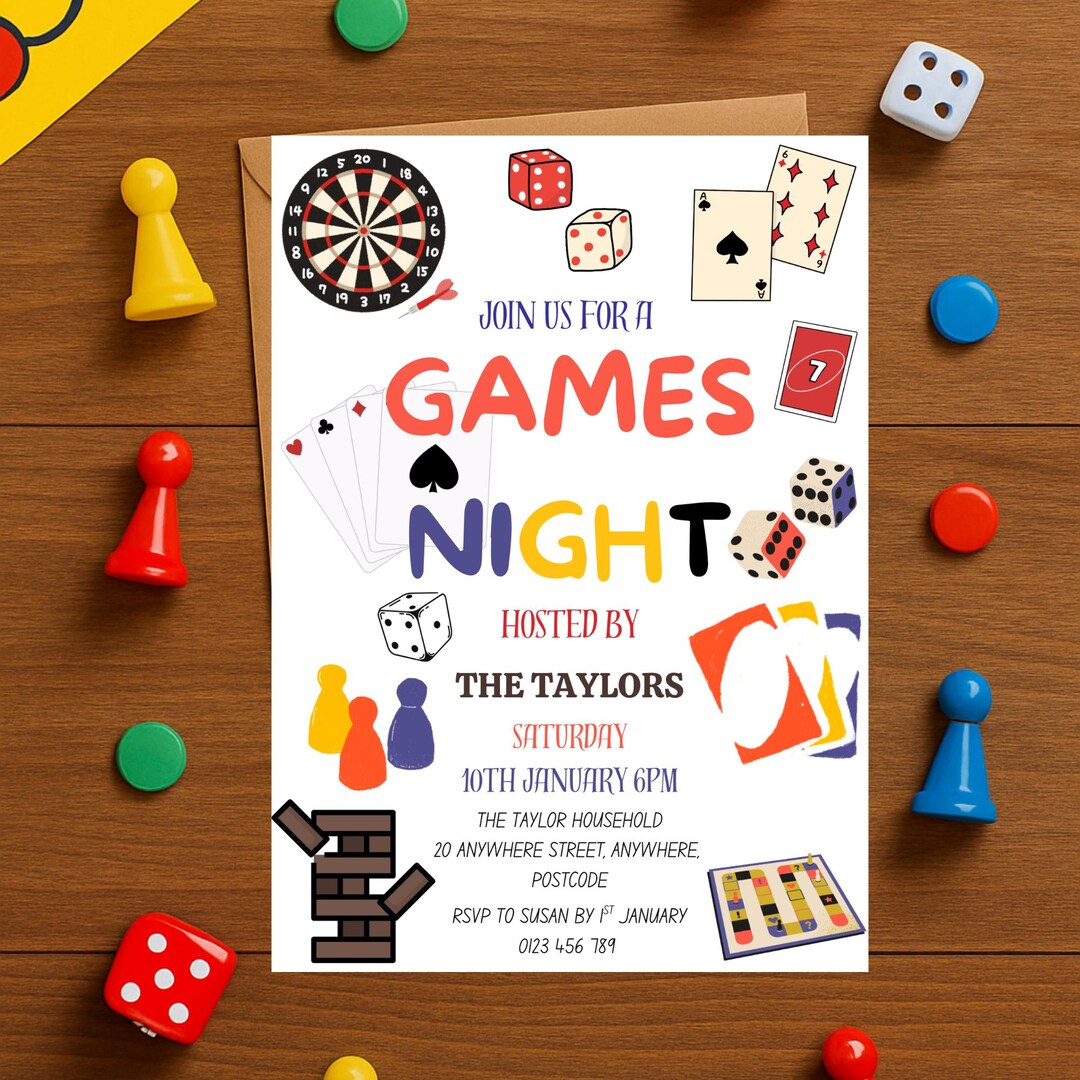 Family Game Night Invitation – Editable Canva Template (digital ...