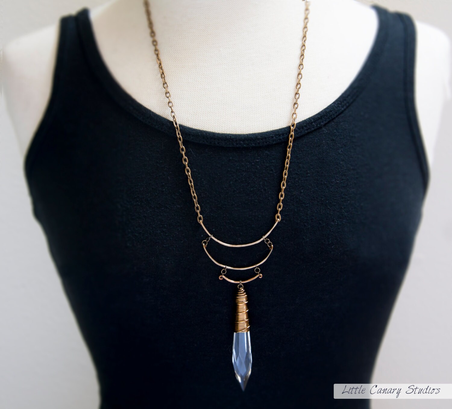 Hand-hammered triple Copper Half Moon Wire Necklace With Vintage ...