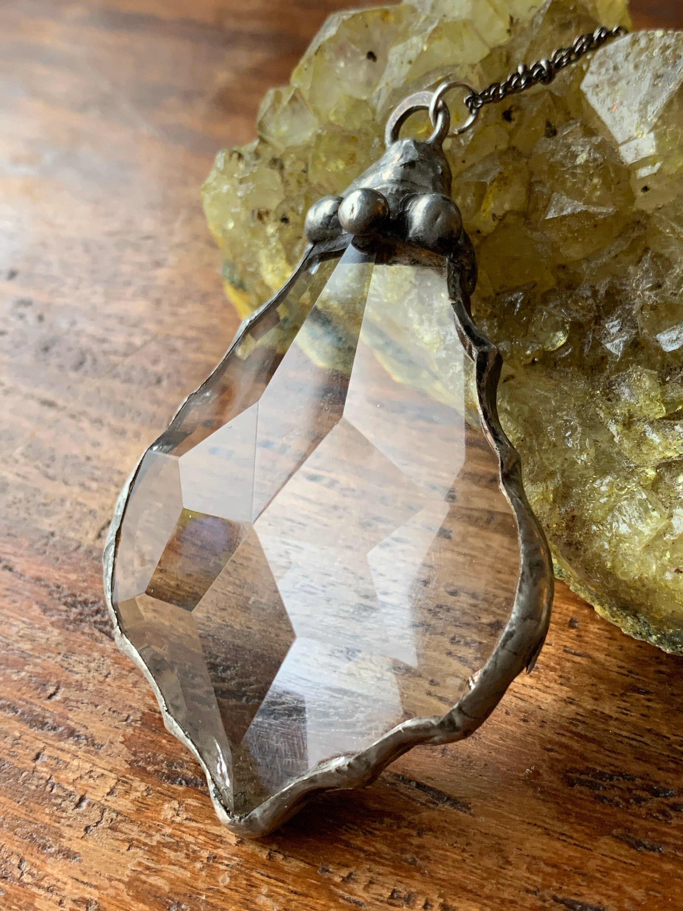 Handmade Boho Large Crystal Pendant Necklace / Long Crystal Necklace ...