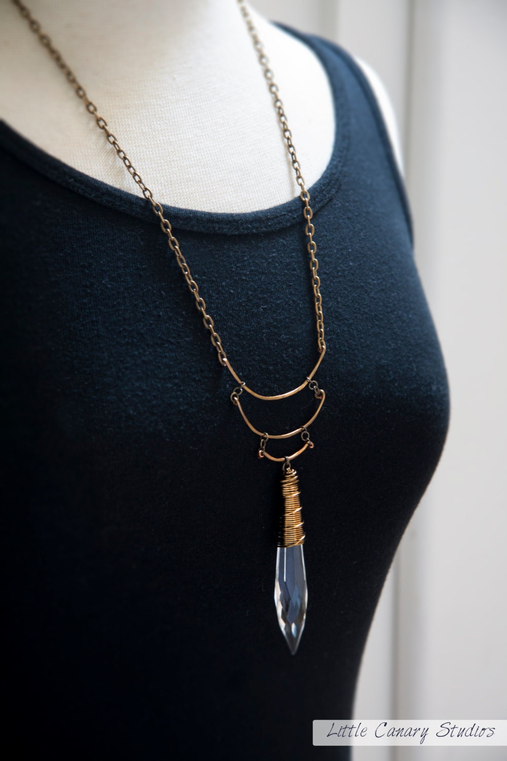 Hand-hammered triple Copper Half Moon Wire Necklace With Vintage ...