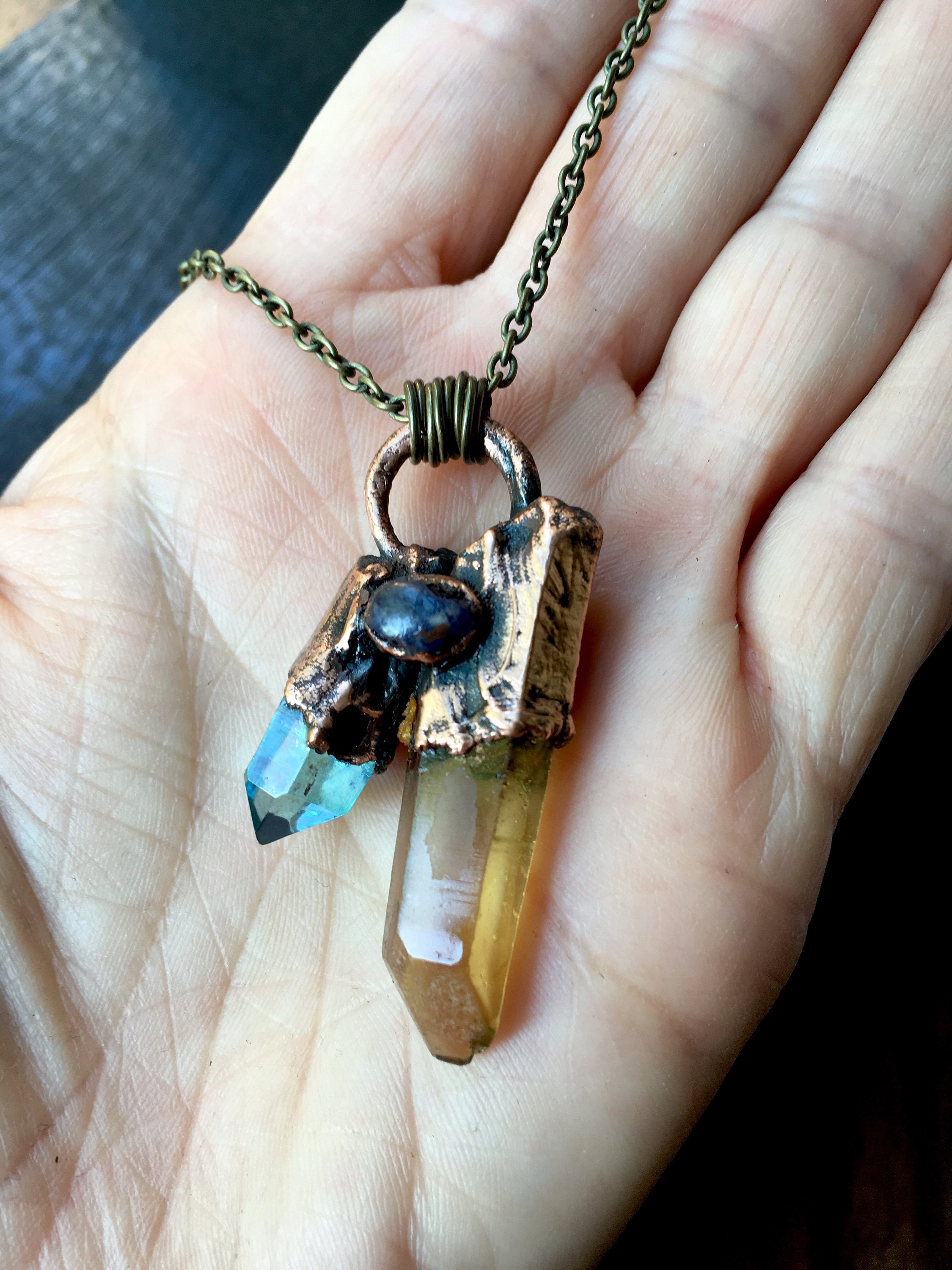 Crystyal Necklace , Copper Necklace, Electroformed Necklace, Crystal ...