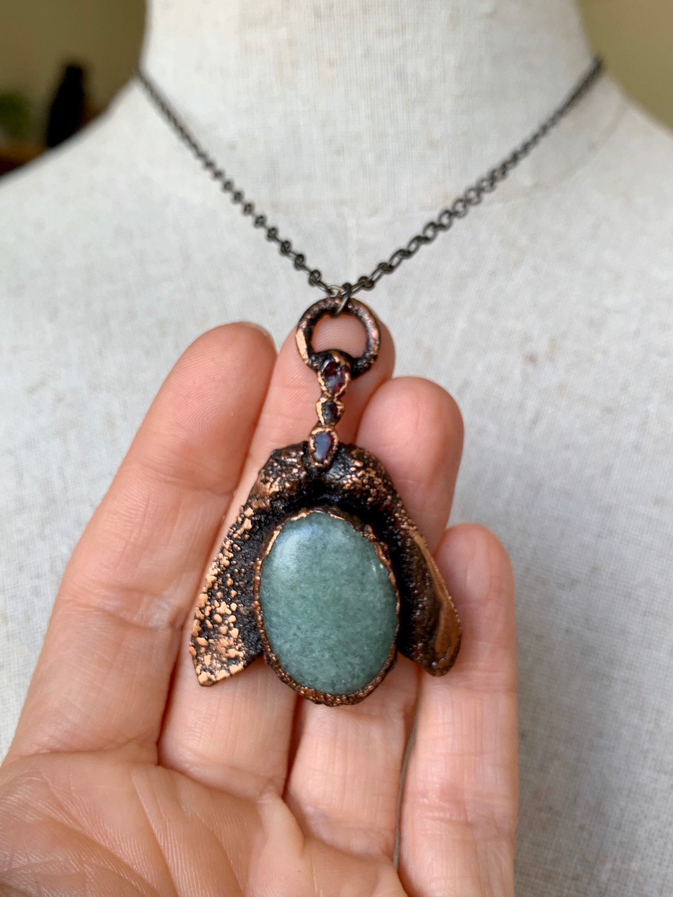 Aventurine Necklace, Moth Necklace, Statement Necklace, Moth pendant ...