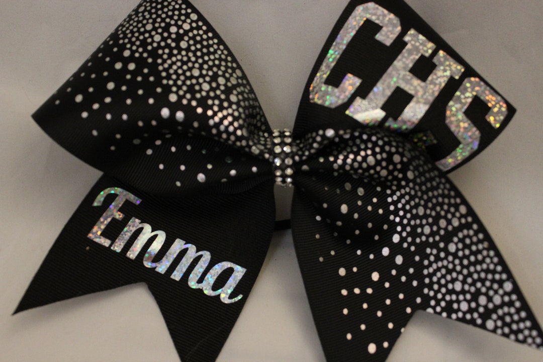 Custom Cheer Bow - Black W Silver Holo Dots (NOT Rhinestones) With Any ...
