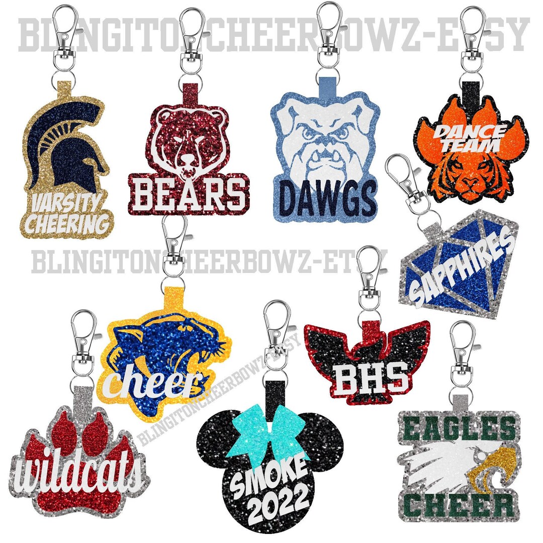 Mascot Keychains Glitter Personalized Keychains Clips for Cheer Bag ...