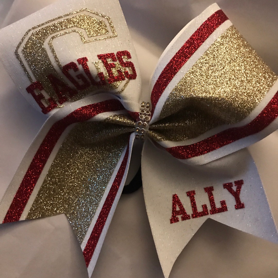 Cheer Bow School Team CUSTOM Cheer Bow - Vegas Gold and Red Glitter on ...