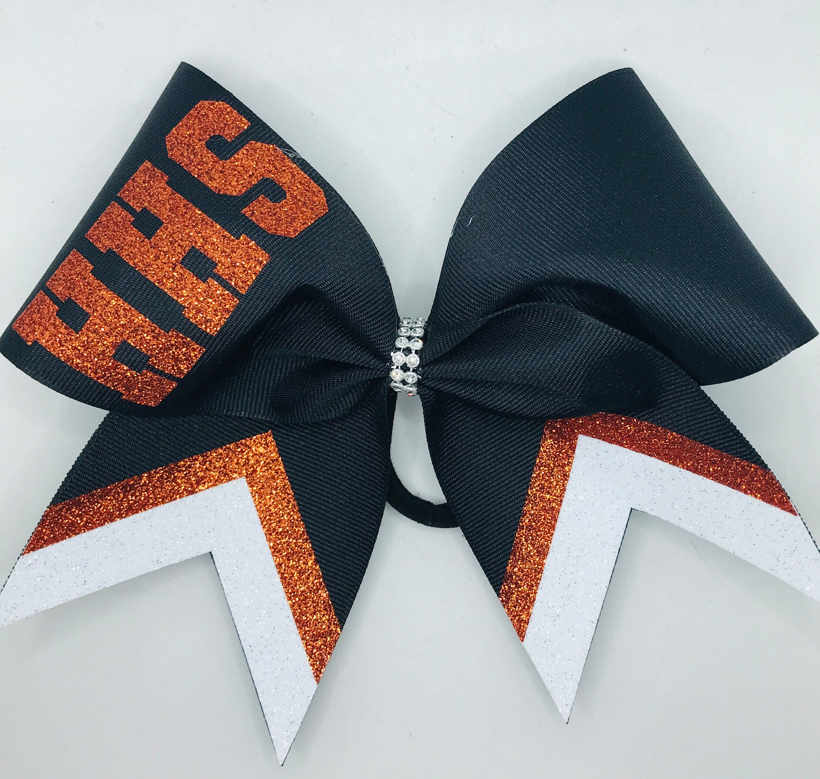 Orange And Black Rhinestone Cheer Bows