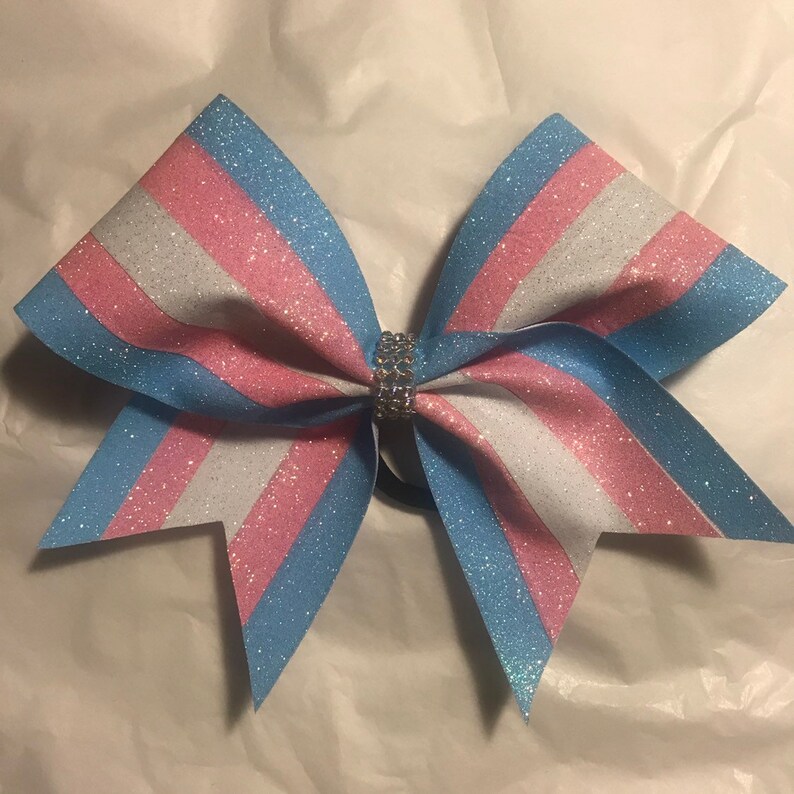 LGBTQ Trans PRIDE Cheer Bow All Glitter Blue Pink and White | Etsy