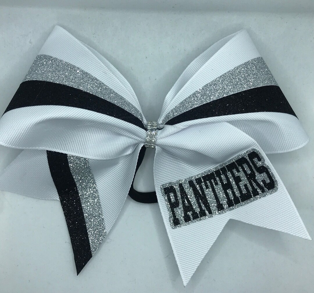 Custom Team Cheer Bow White With Black and Silver Glitter -any Mascot ...