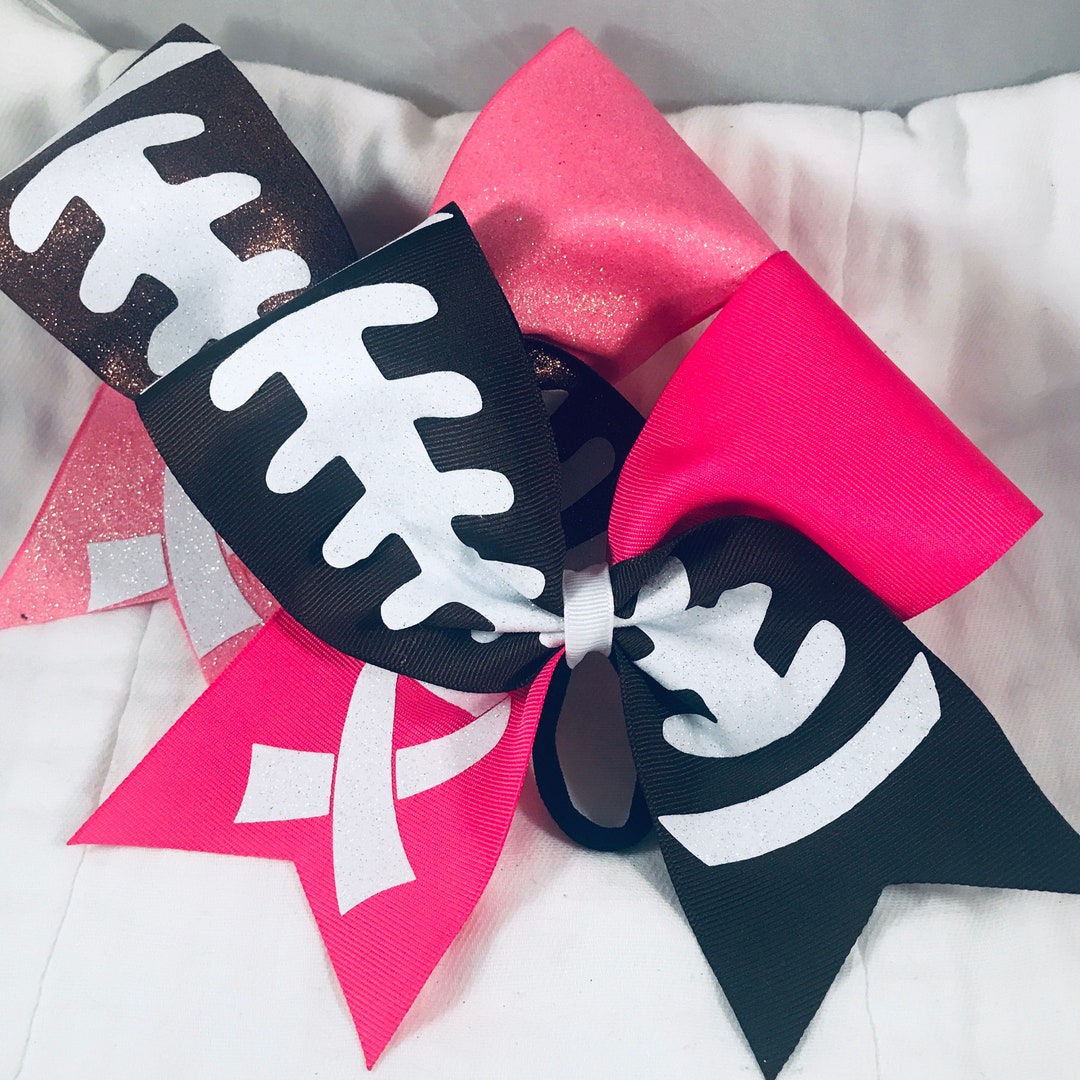 Pink Football Cheer Bow - Custom Cheer Bows Choose Glitter or Grosgrain ...