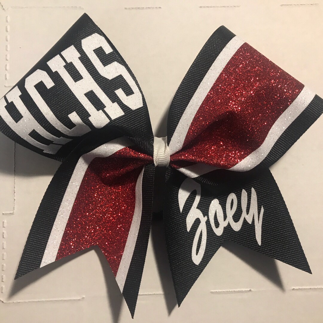 Cheer Bow -with School and Name - Ribbon Center- Many Colors Available ...