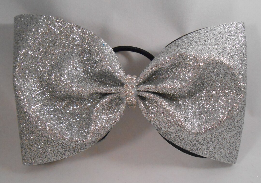 Silver Tailless Cheer Bow , Made With 4" Ribbon, Silver Glitter , ANY ...