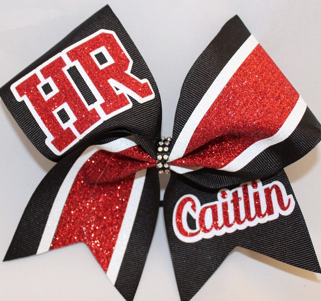 Cheer Bow Custom Black Red White School Initials / Name School Team ...