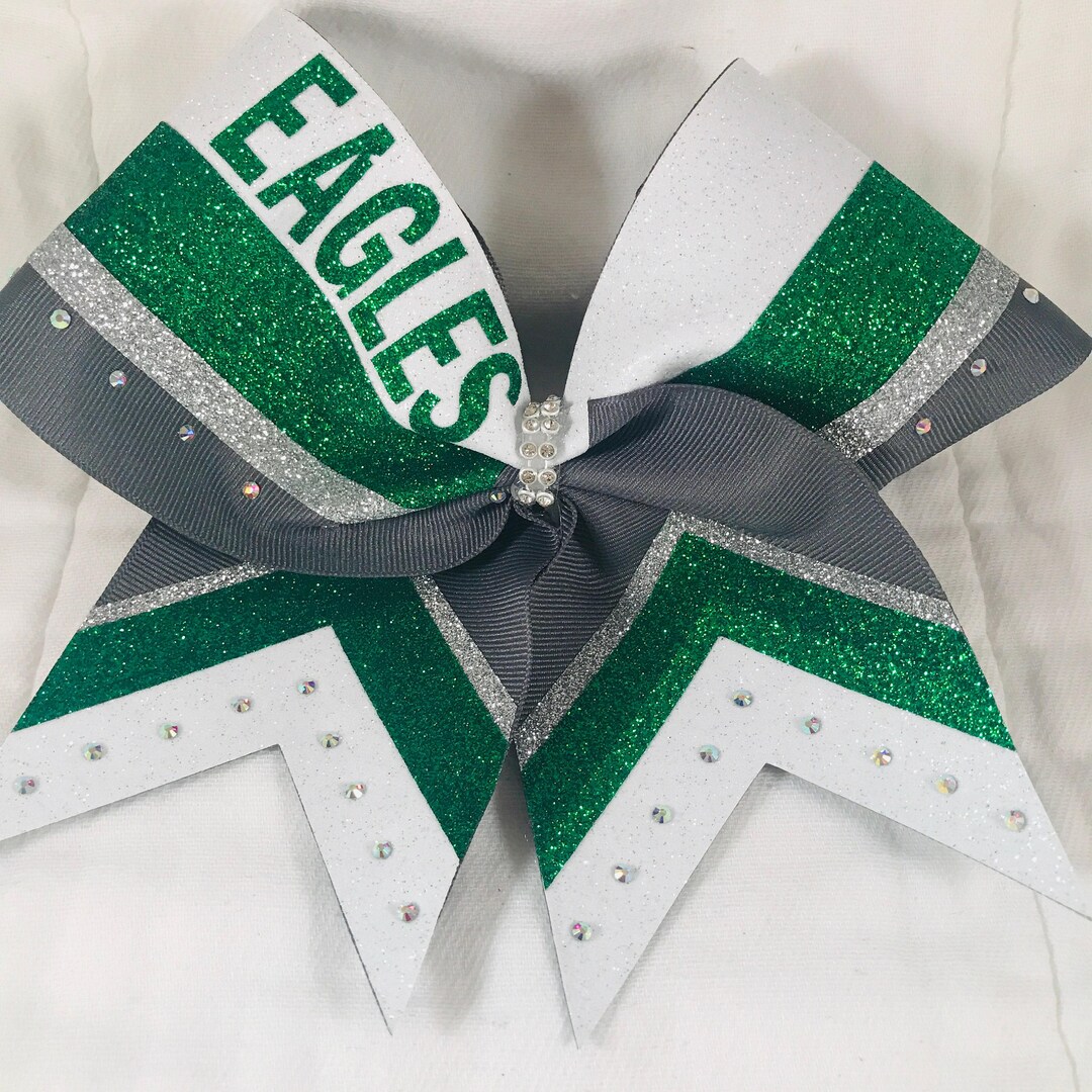 Cheer Bow Emerald Green Grey Silver and White With or Without ...