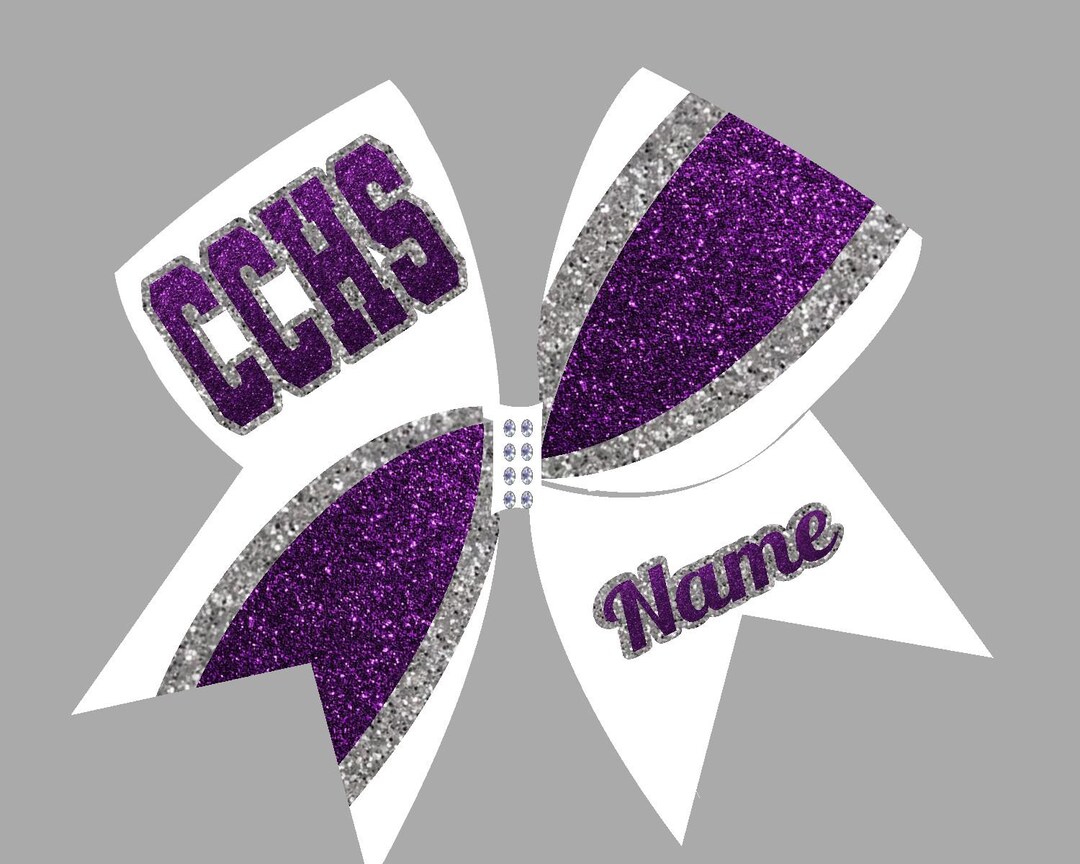 Custom Cheer Bow With Names Team Bows White Ribbon Amethyst and Silver ...