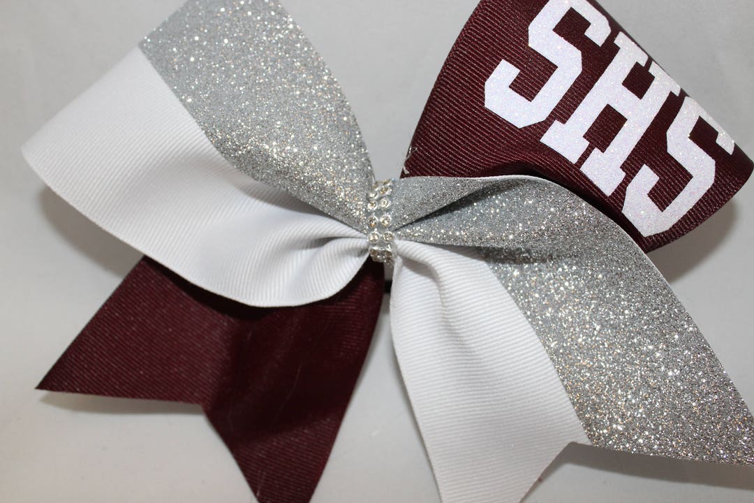 Maroon Cheer Bow Custom Maroon Grosgrain / Silver Glitter / White ...