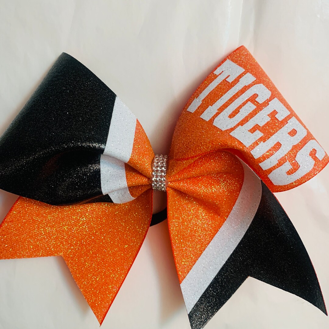 Tigers Cheer Bow CUSTOM Team Cheer Bow Tigers Orange Glitter Ribbon W ...