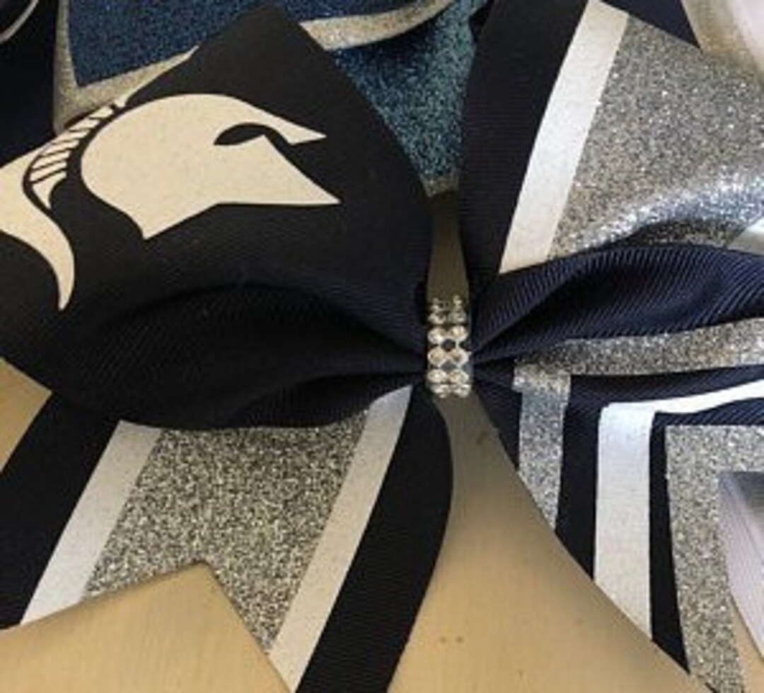 Spartans Cheer Bow- Navy Silver White W Rhinestone Center - Can Be Made ...