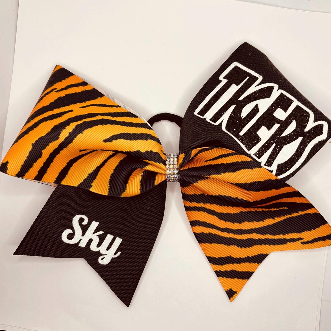 Tiger Cheer Bow Orange and Black Tiger Stripe Grosgrain Any School ...