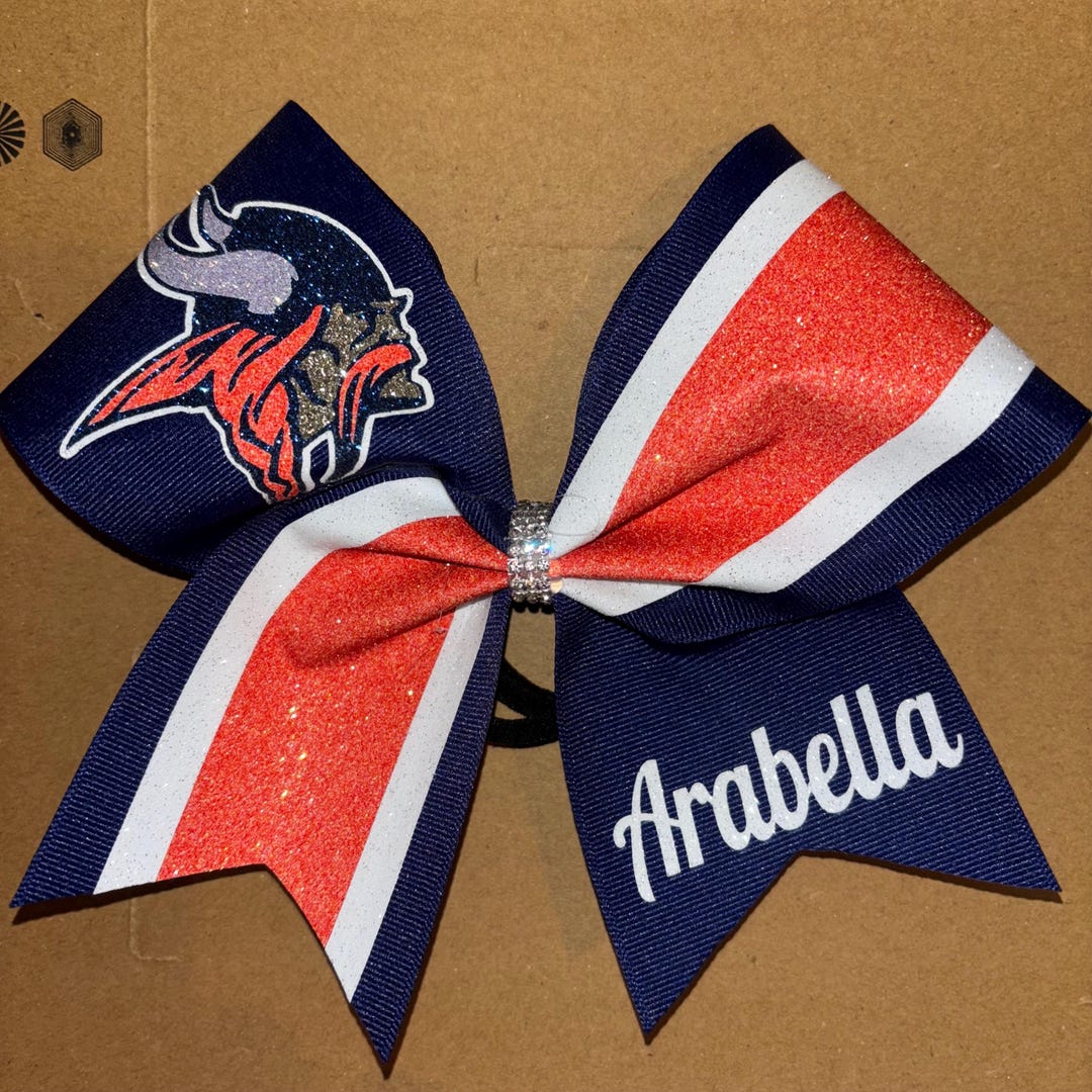 Viking Cheer Bow - Any Mascot -light Navy Ribbon W Ember Orange and ...