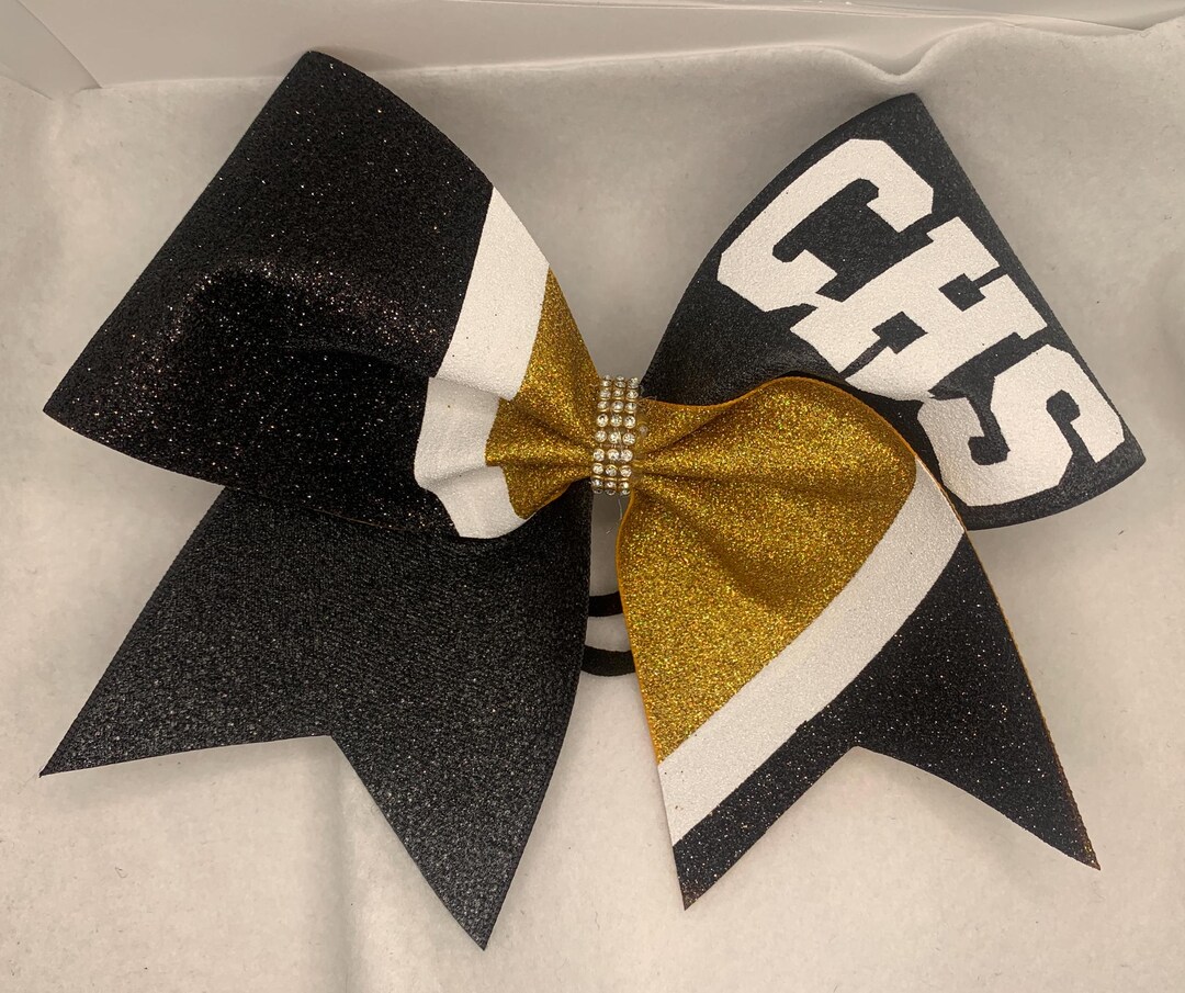 CHS Cheer Bow CUSTOM Team Cheer Bow Black and Old Gold White Any Colors ...