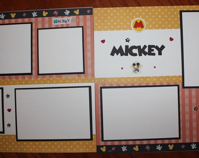 Mickey Mouse Scrapbook Pages 2 Each 12 X 12 Handmade Photo Ready ...