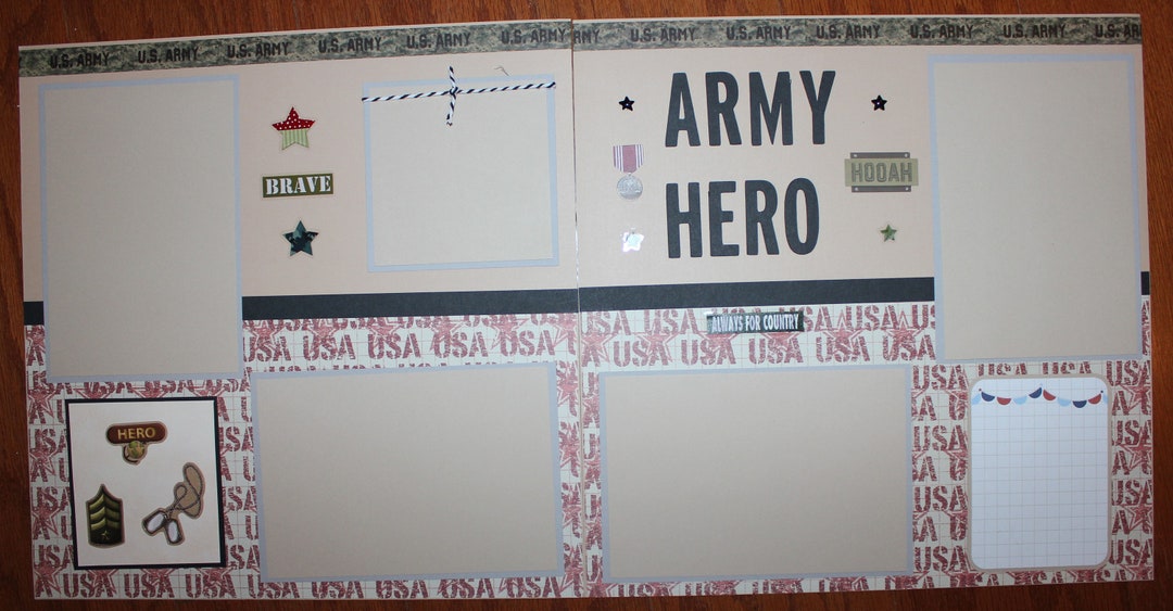 Army Hero Scrapbook Pages Handmade Premade Two Each 12 X 12 Photo Ready ...